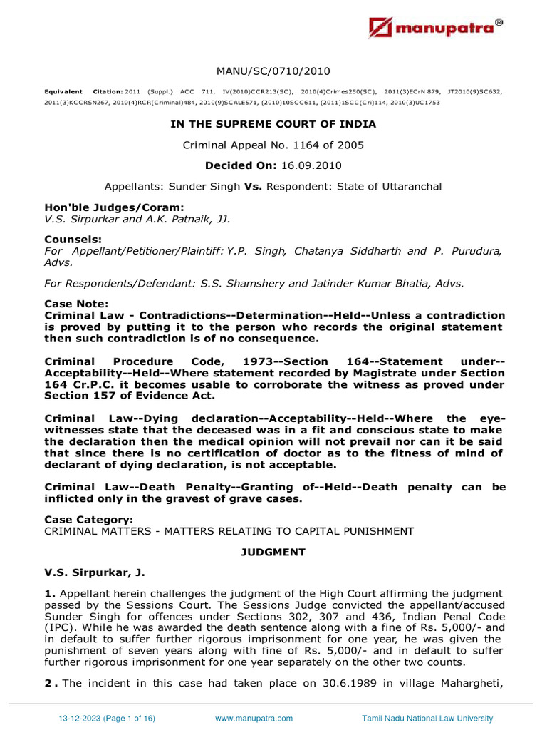 Supreme Court Upholds Death Penalty in Sunder Singh Case | PDF ...