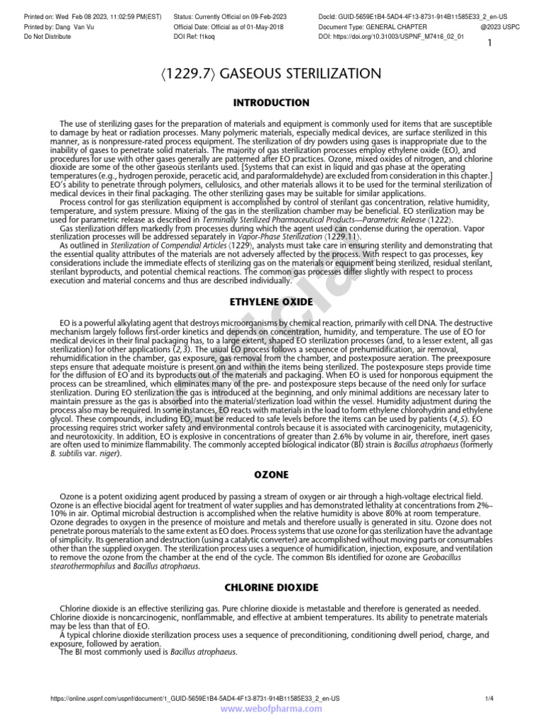 〈1229.7〉 Gaseous Sterilization | PDF