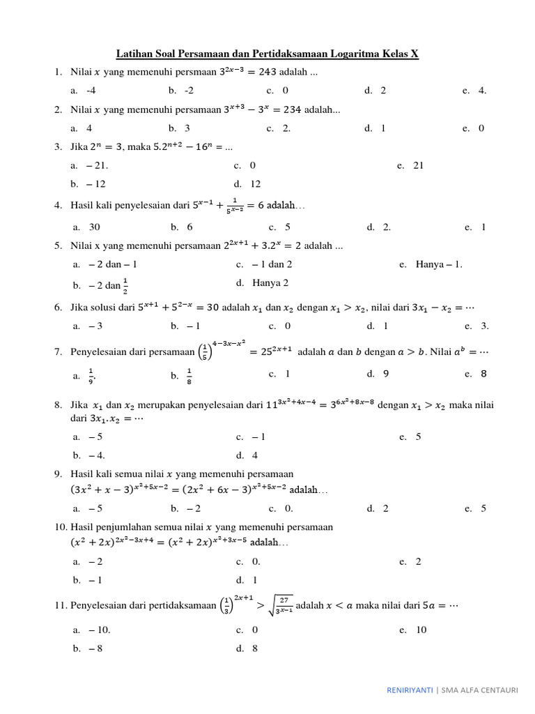 Latihan Soal Persamaan Dan Pertidaksamaan Logaritma | PDF | Metode & Bahan Ajar