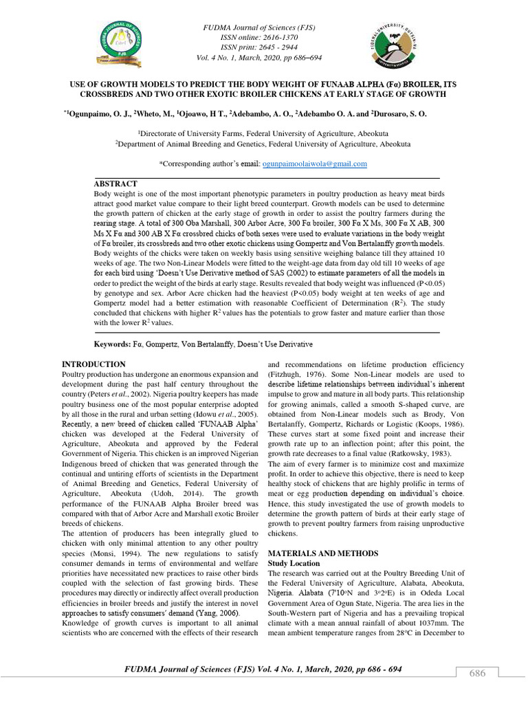 Use of Growth Models To Predict The Body | PDF | Broiler | Chicken