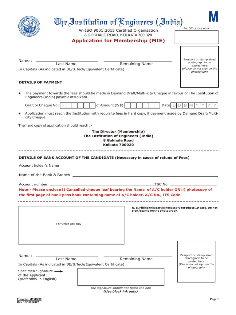 Application Form Member M | Download Free PDF | Engineering | Cheque