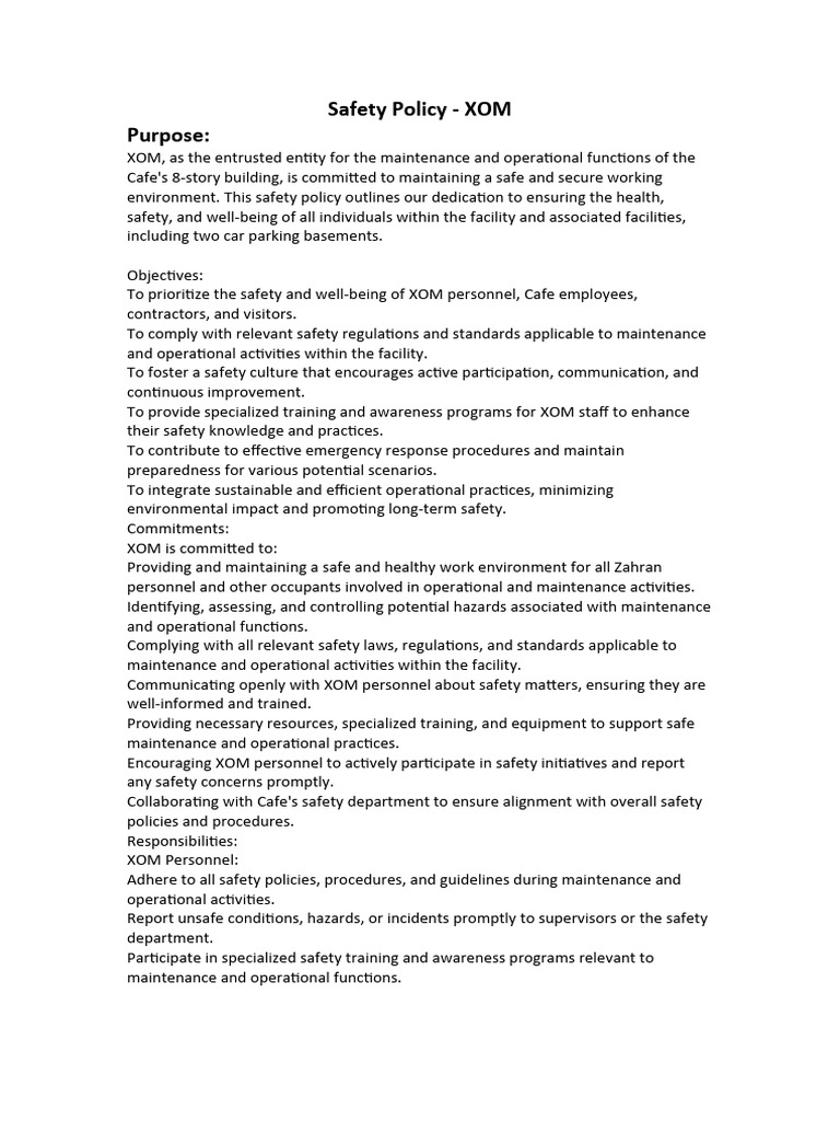 Safety Policy | Download Free PDF | Safety | Occupational Safety And Health