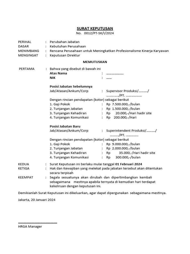 SK Perubahan Jabatan Dan Gaji | PDF