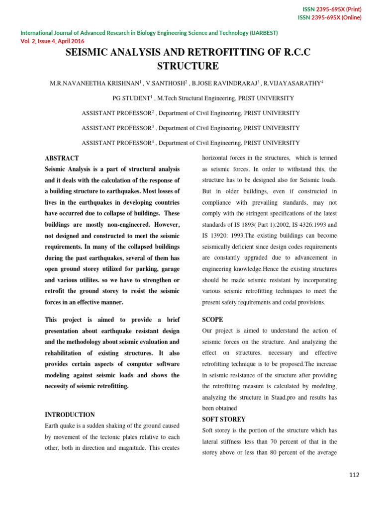 Seismic Analysis and Retrofitting of R.C.C Structure | PDF | Earthquake ...