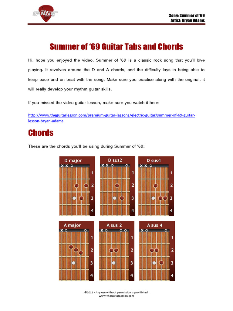 Summer of 69 - Guitar Chords - Bryan Adams | PDF