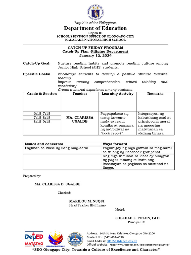 Catch Up Plan For Teachers | PDF | Behavior Modification | Human Communication