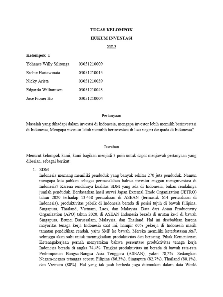 Tugas Kelompok Hukum Investasi | PDF