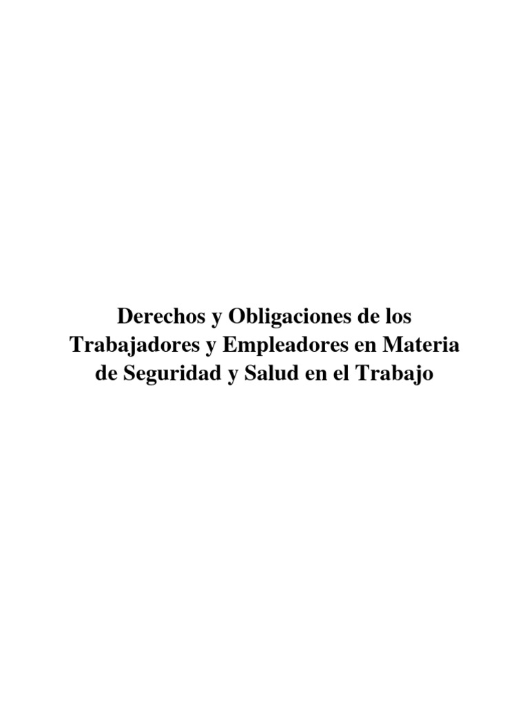 Derechos y Obligaciones de los Trabajadores y Empleadores en Materia de Seguridad y Salud en el ...