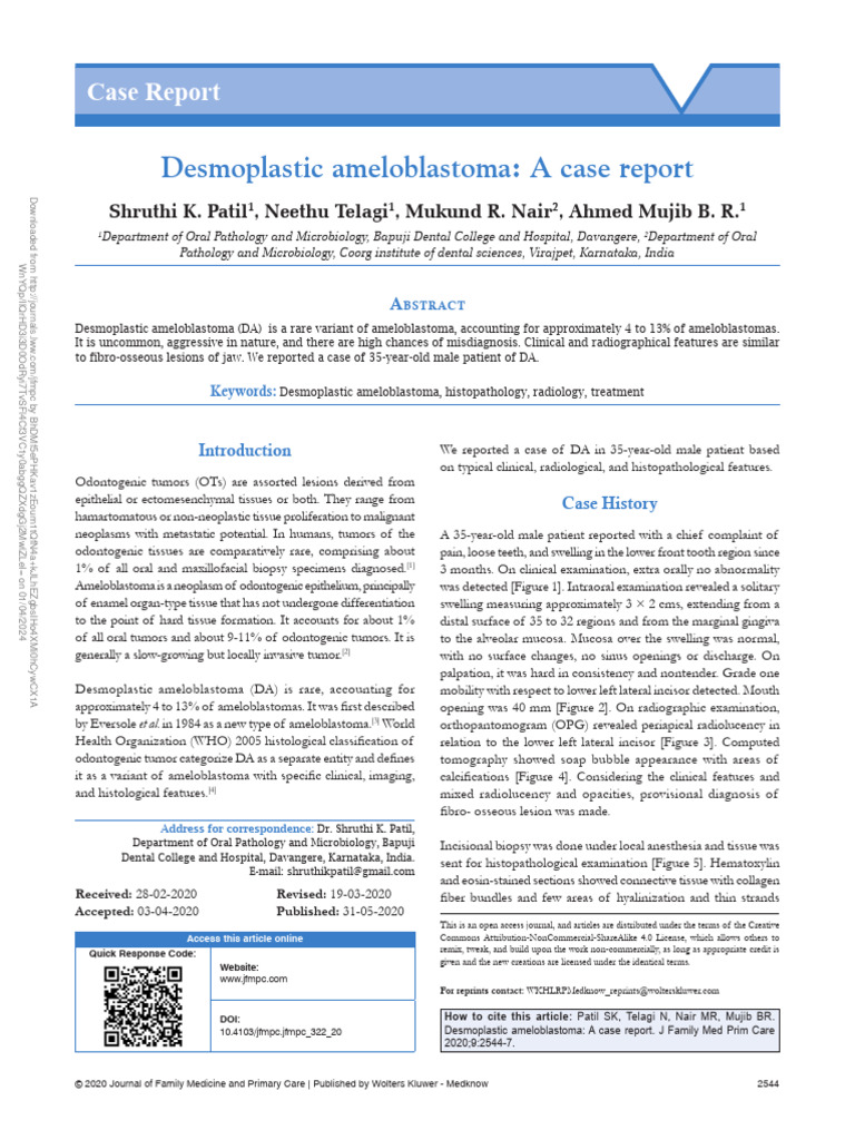 Desmoplastic Ameloblastoma A Case Report.80 | PDF | Pathology | Biopsy