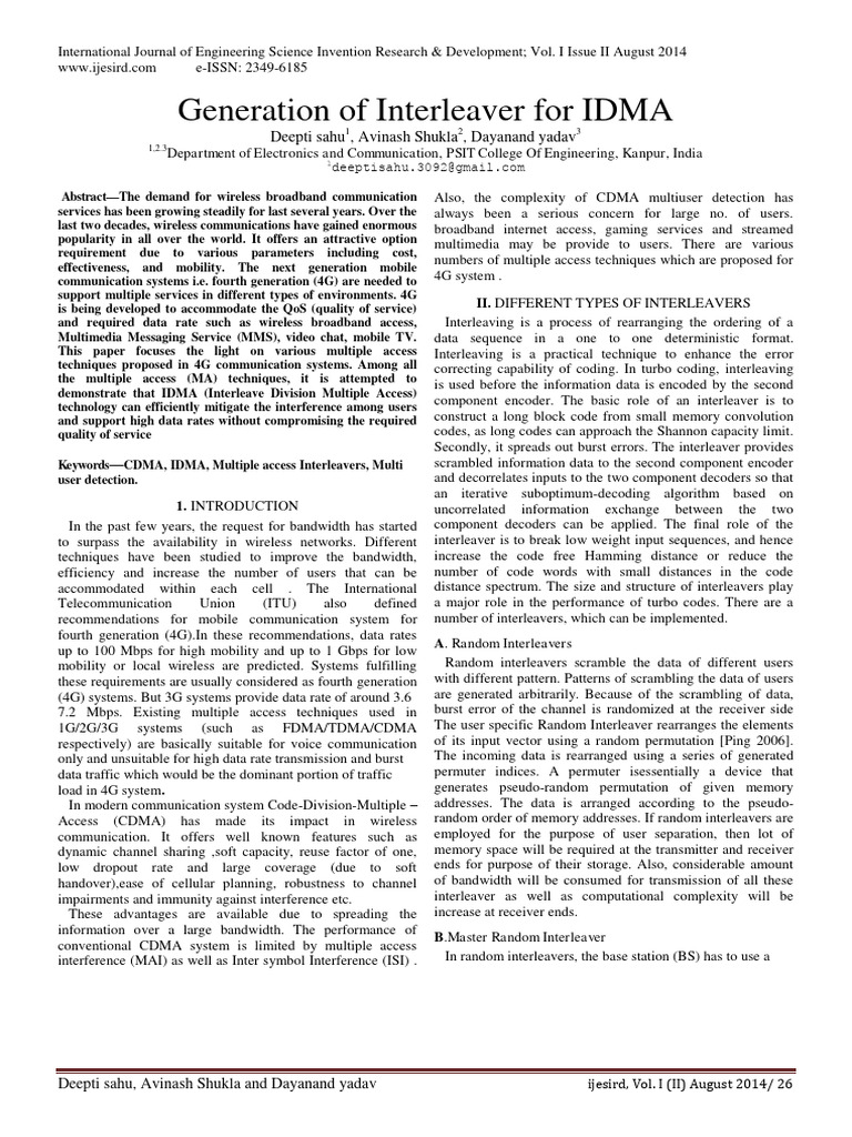 Generation of Interleaver For IDMA | PDF | Channel Access Method | Radio Technology