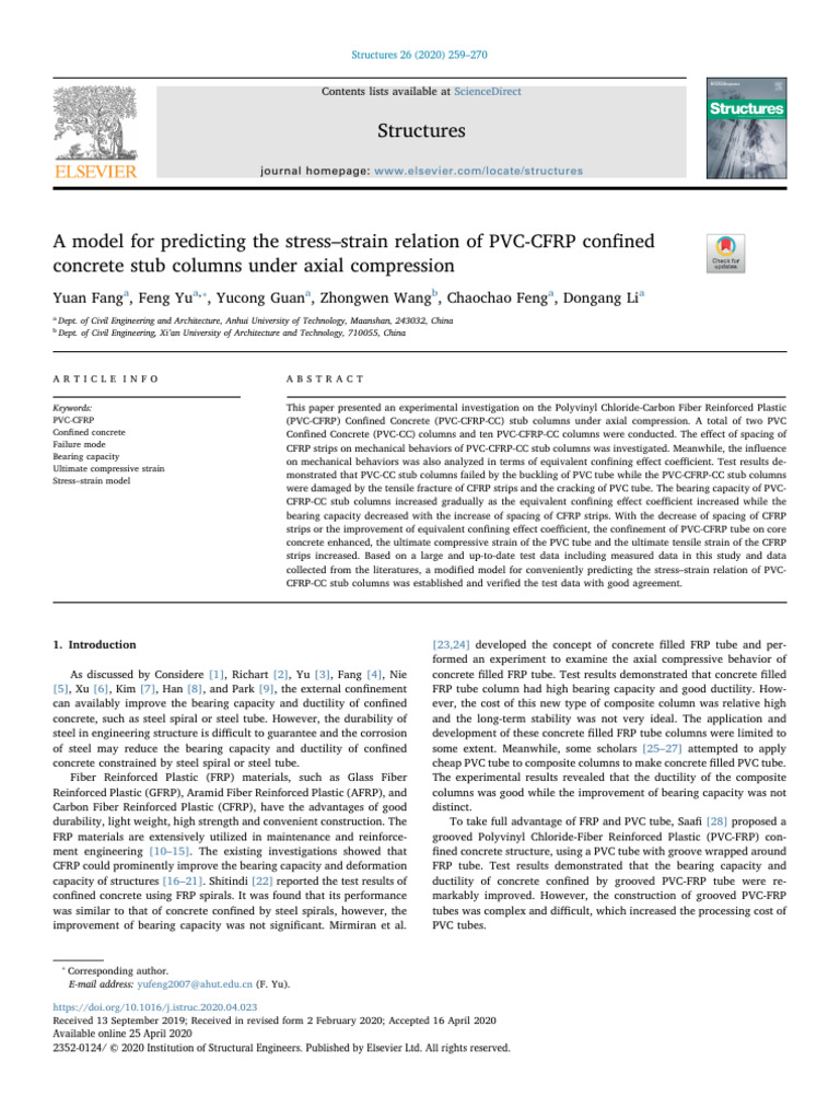 A Model For Predicting The Stress Strain Relation of PVC CFRP Con - 2020 - Struc | PDF ...