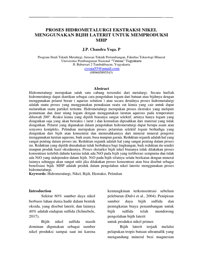Ekstraksi Nikel dari Bijih Laterit Hidrometalurgi | PDF