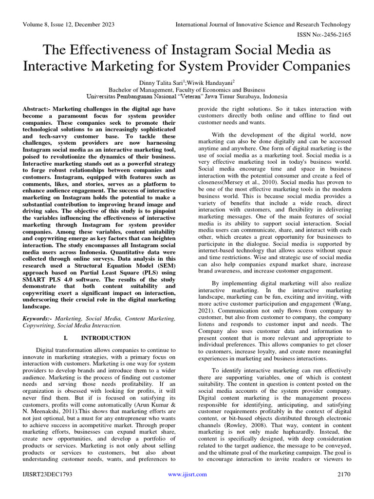 The Effectiveness Of Instagram Social Media As Interactive Marketing For System Provider