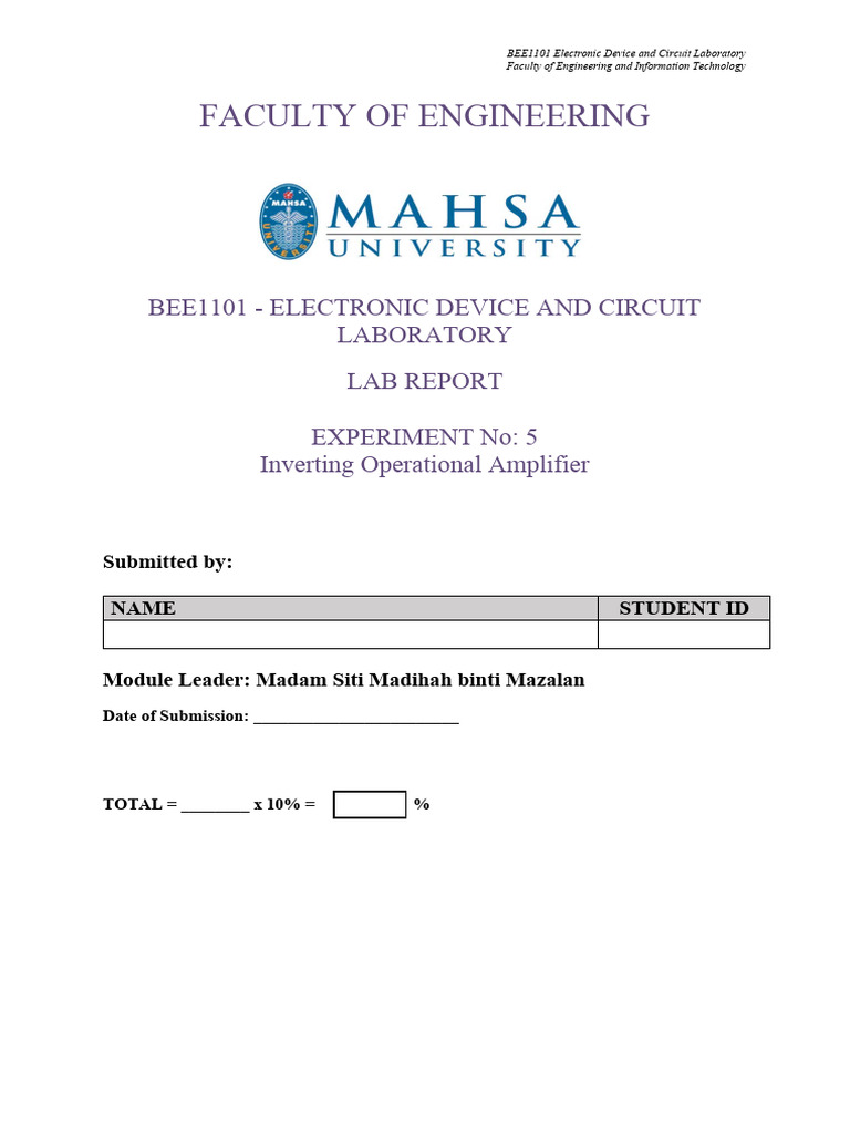 Inverting Op-Amp Experiment Analysis | PDF | Operational Amplifier ...