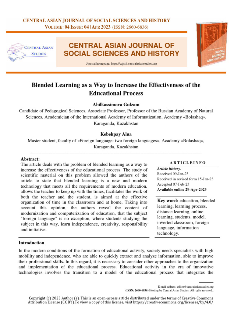 Blended Learning as a Way to Increase the Effectiveness of the Educational Process | PDF ...