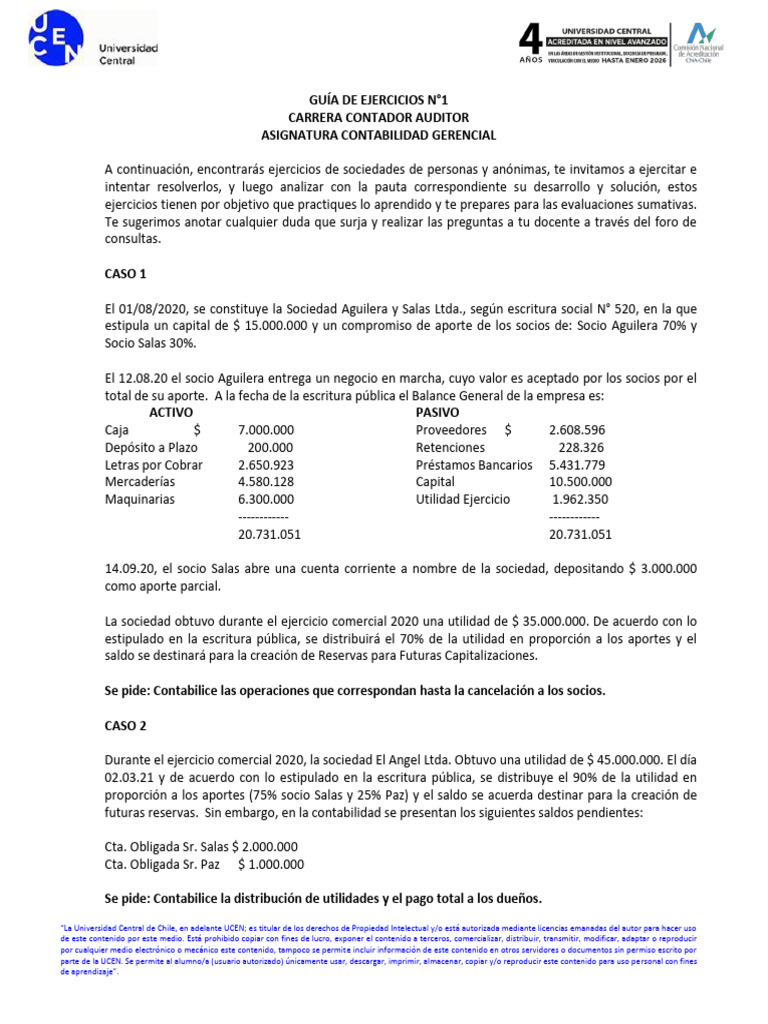 Ejercicios de Contabilidad Gerencial UCEN | PDF | Compartir (Finanzas) | Dividendo