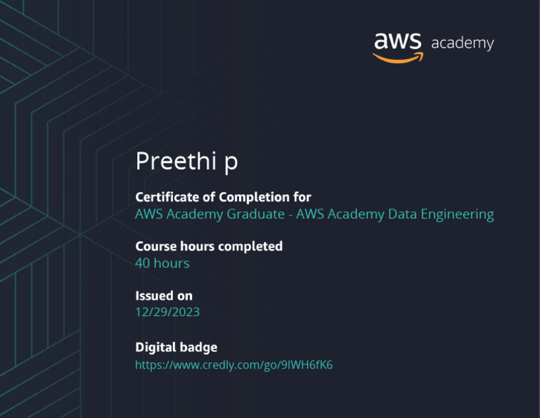 Aws Data Engineering Course Completion Pdf