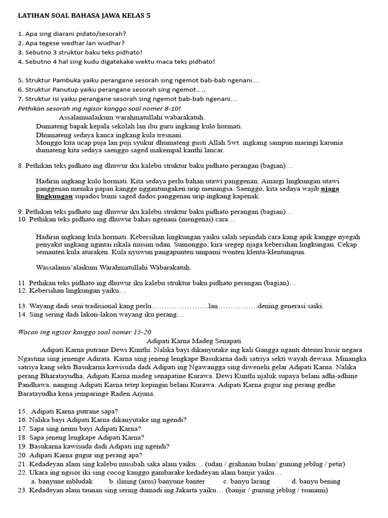 Latihan Soal Bahasa Jawa 5 | PDF