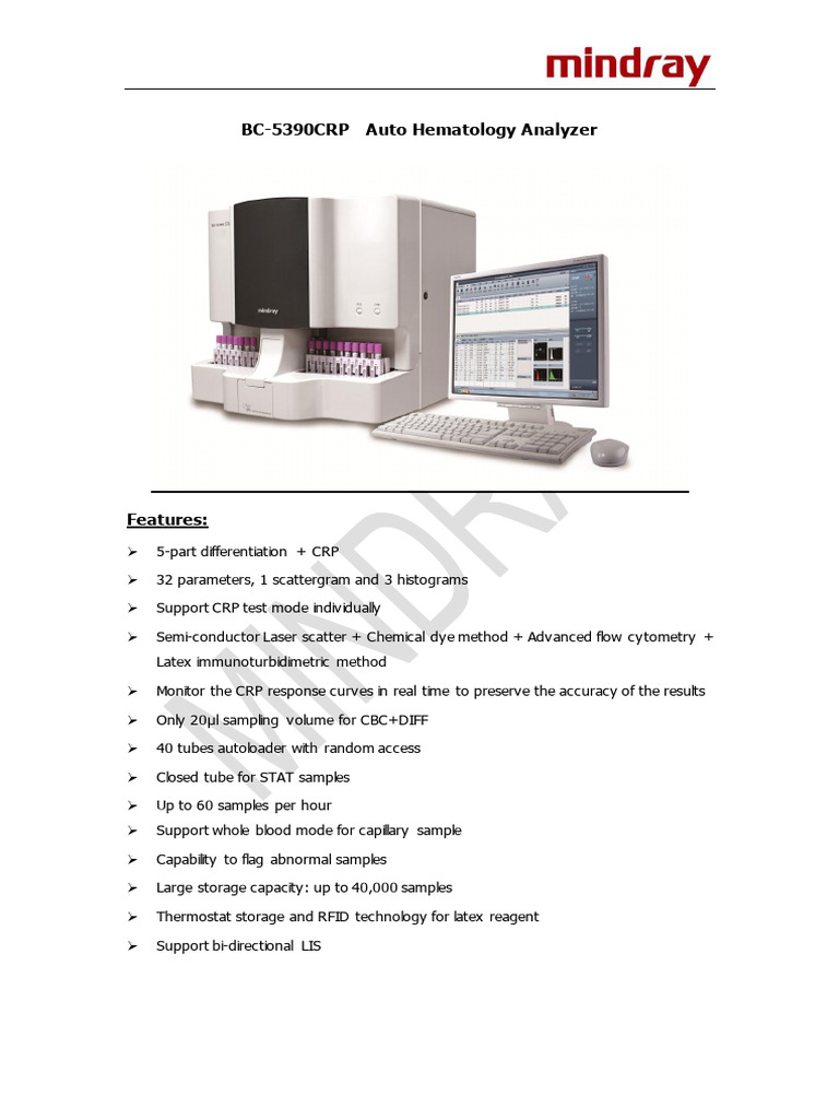Mindray BC-5390 Hematology Analyzer | PDF | Medicine | Medical Tests