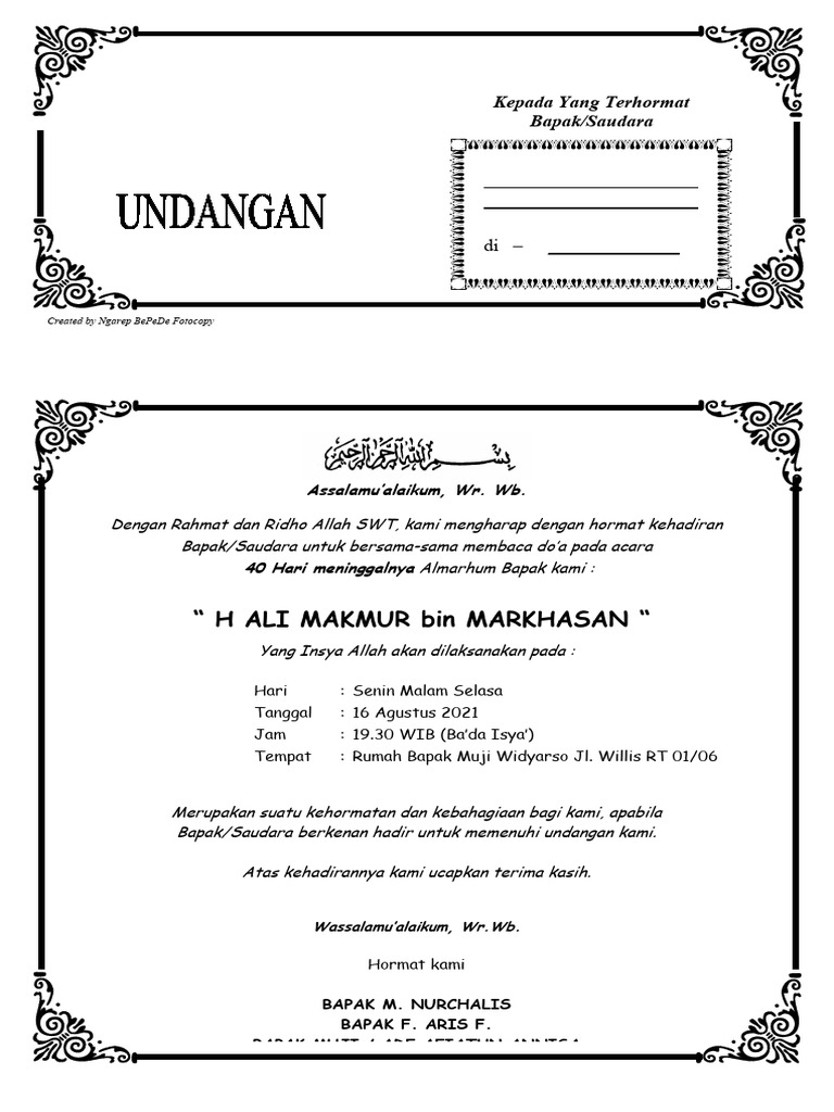Undangan 40 Hari Meninggal | PDF