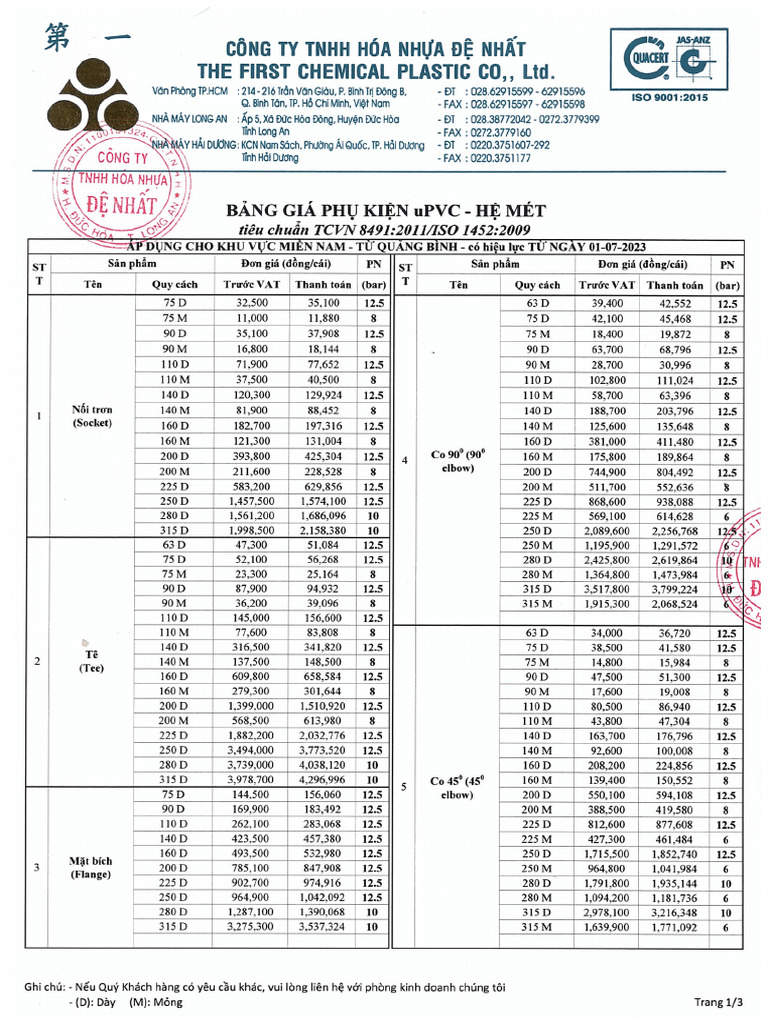 ĐỆ NHẤT - uPVC - Phụ kiện | PDF