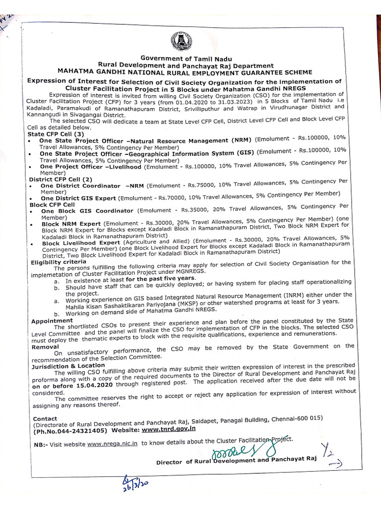 Tamil Nadu - MGNREGS - CFP Project - EoI | PDF