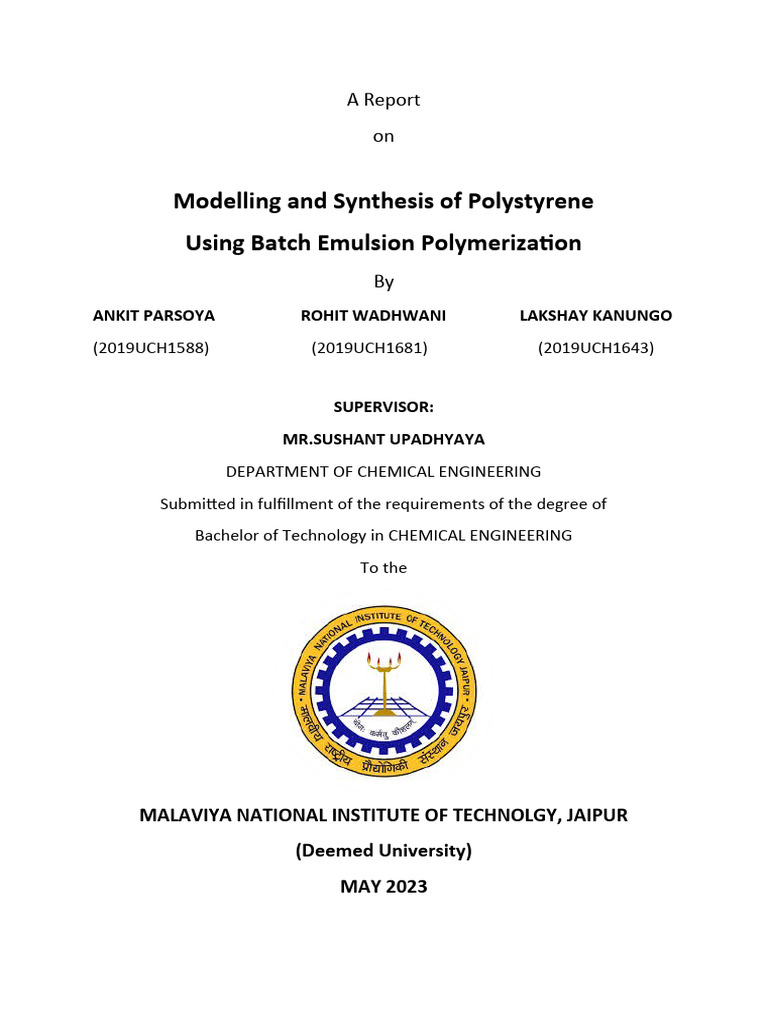 Modelling and Synthesis of Polystyrene Using Batch Emulsion ...