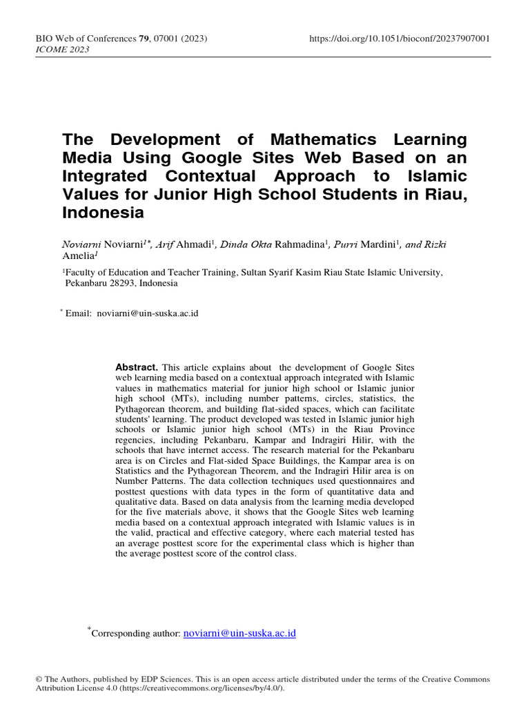 The Development of Mathematics Learning Media Usin | PDF | Mathematics | Learning