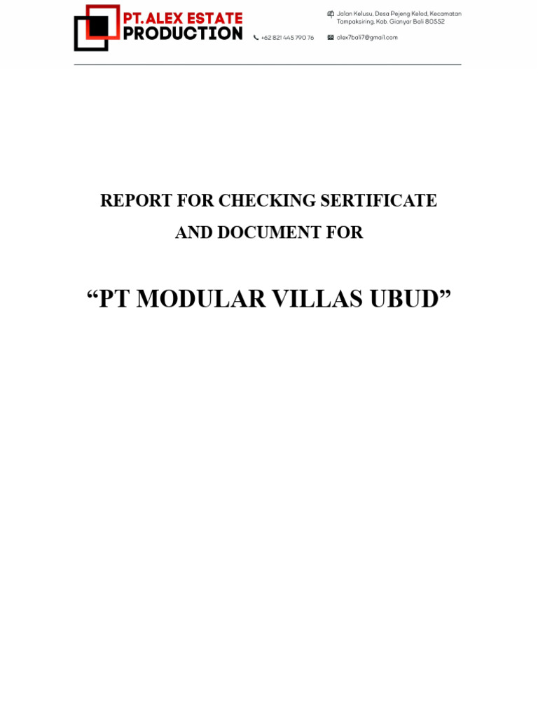 Report For PT Modular Villas Ubud | PDF