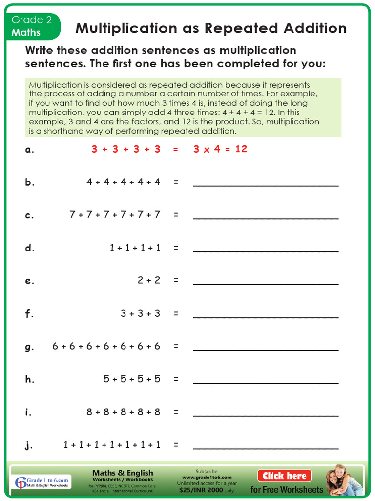 Multiplication As Repeated Addition | PDF