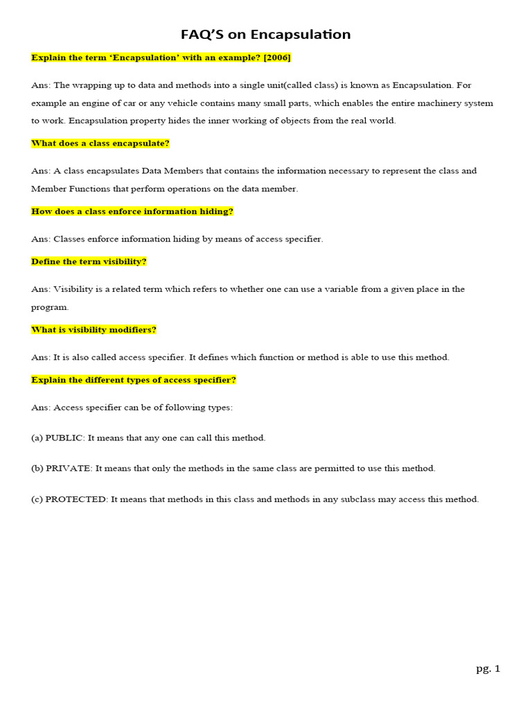 Class 10 Notes On Encapsulation | PDF | Technology & Engineering
