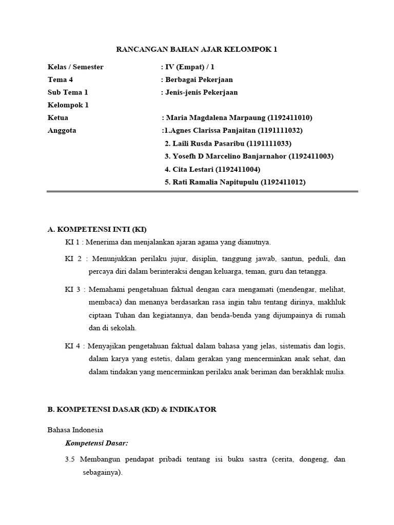 Rancangan Bahan Ajar, Media Dan LKPD PGSD Reg B 2019 | PDF