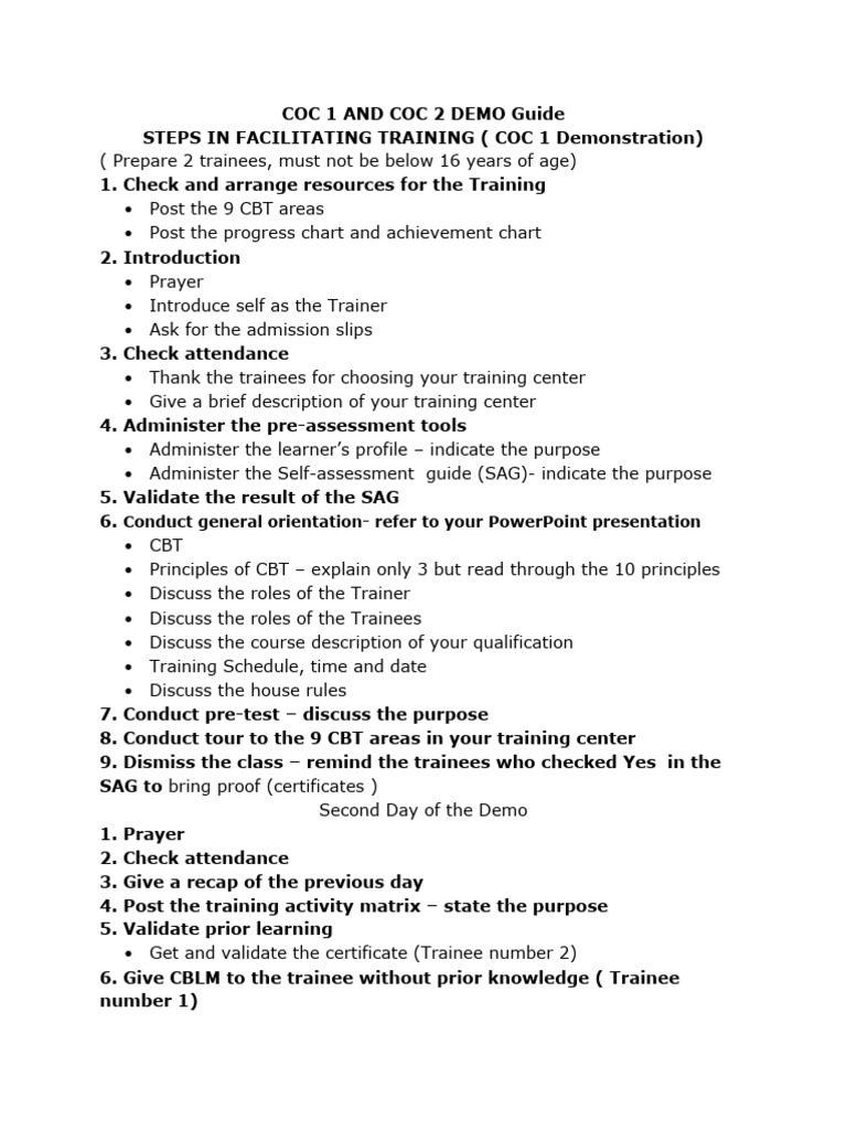 COC 1 & COC 2 Training Demo Guide | PDF | Cognitive Science | Behavior ...