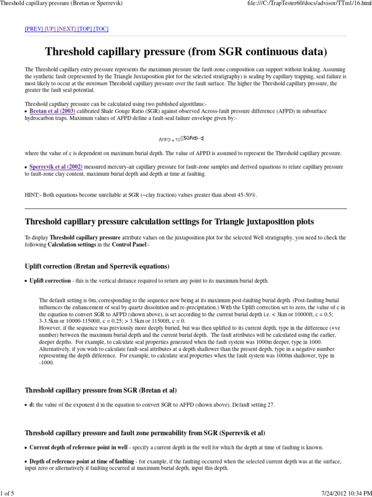 Threshold Capillary Pressure (Bretan or Sperrevik) | PDF
