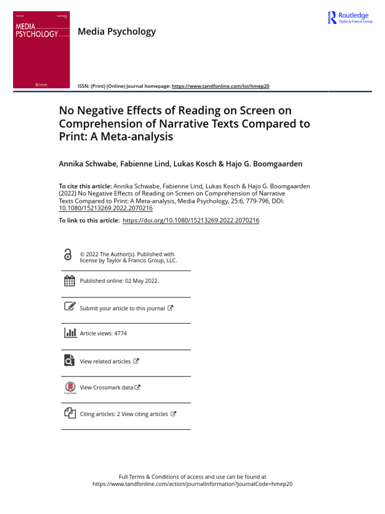 No Negative Effects of Reading On Screen On Comprehension of Narrative ...