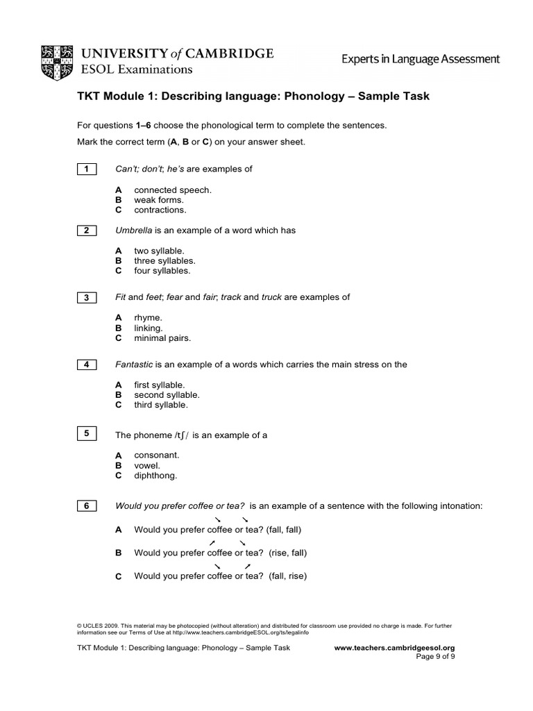 TKT Sample Task-Phonology | PDF