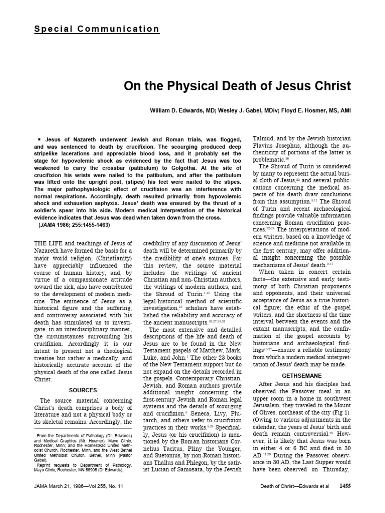 On The Physical Death of Jesus Christ | Download Free PDF | Crucifixion | Crucifixion Of Jesus