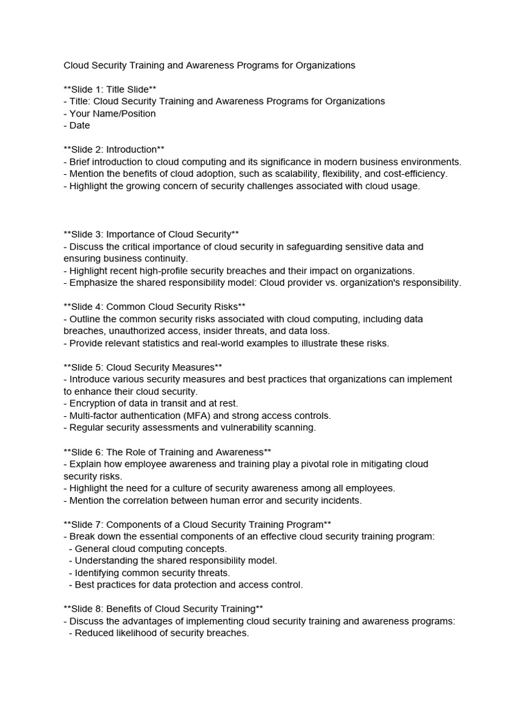 Cloud Security Training and Awareness Programs For Organizations | PDF ...
