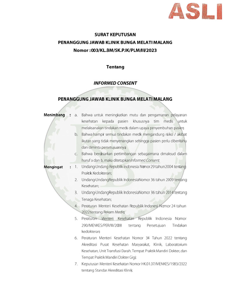 Surat Keputusan Informed Consent | PDF