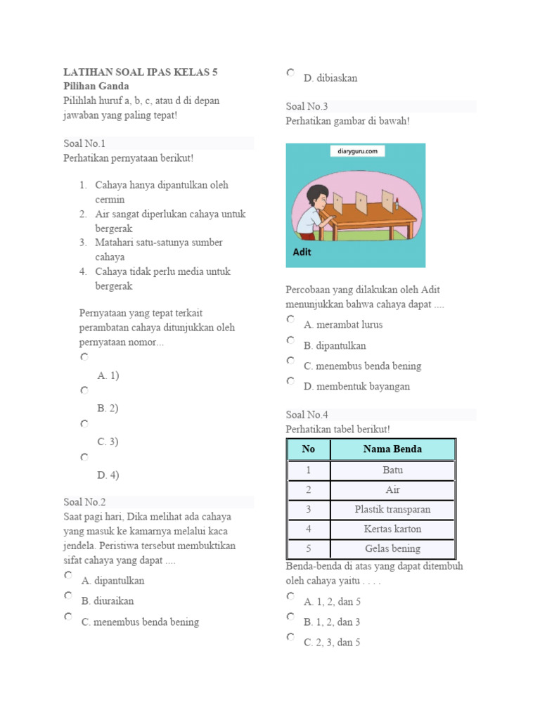 Latihan Soal Ipas Kelas 5 | PDF