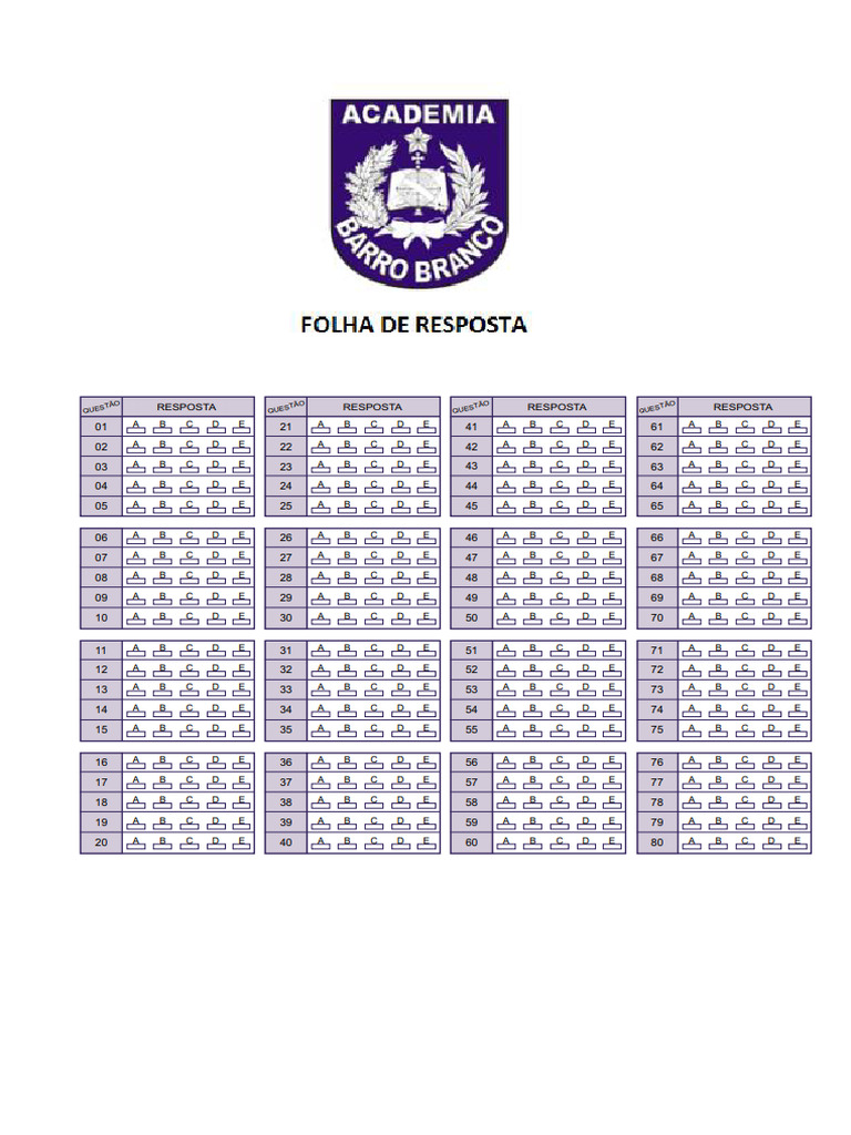 Folha de Resposta - s1 Barro Branco | PDF