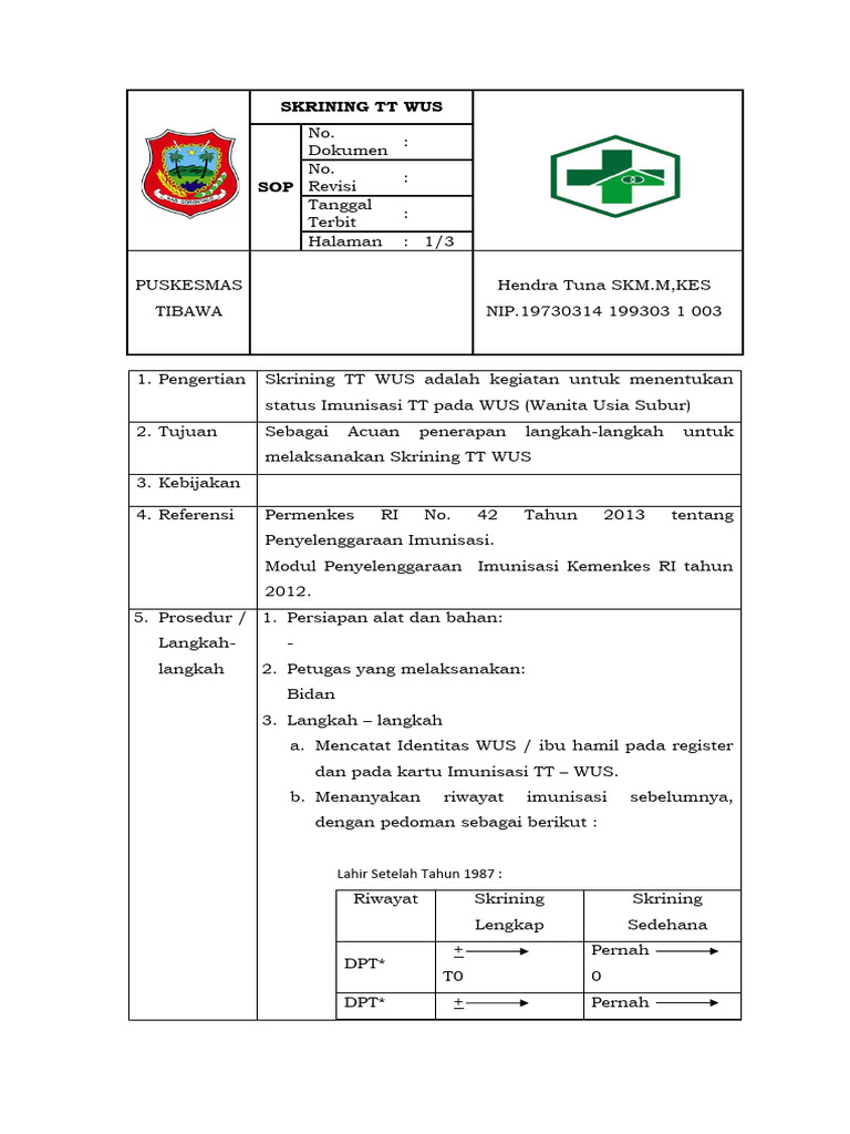 Sop Skrining TT Wus 2023 (Fix) | PDF