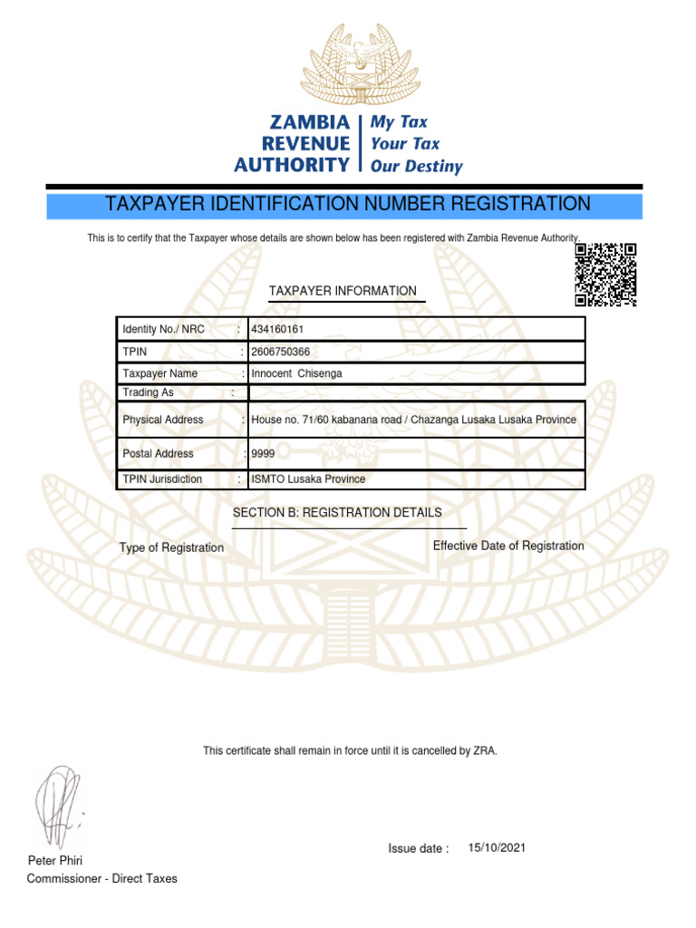 Innocent Chisenga T-Pin Certificate | PDF