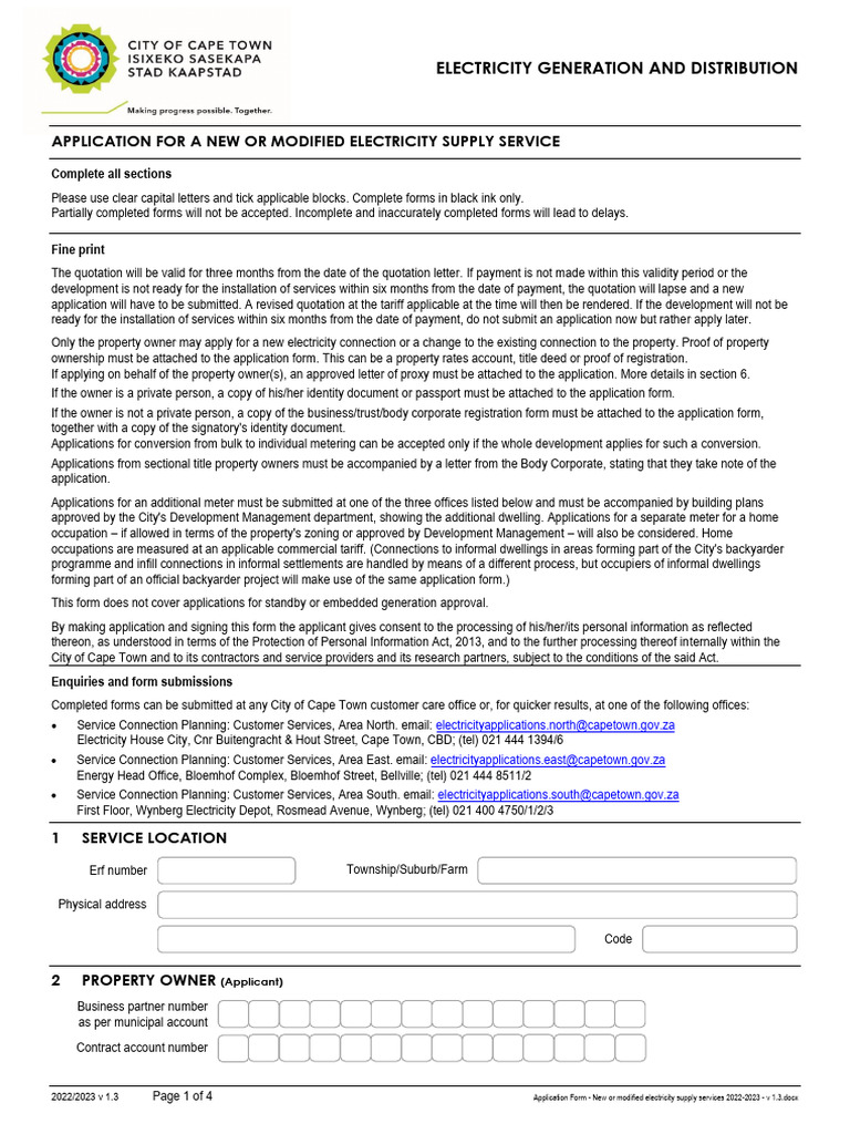 Application Form - New or Modified Electricity Supply Service | PDF ...