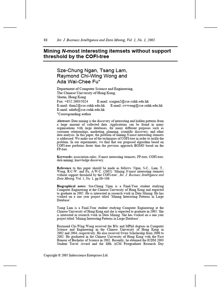 Mining N Most Interesting Itemsets Witho | PDF | Algorithms And Data Structures | Theoretical ...