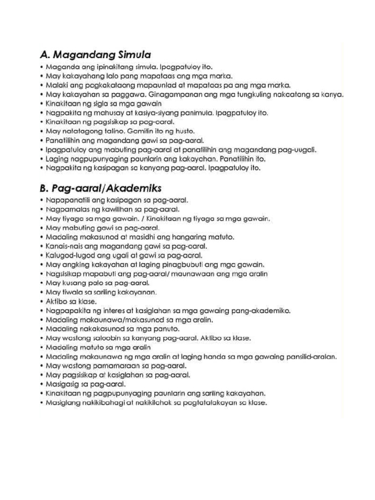 Ulat Sa Pasalaysay Sa Report Card | PDF