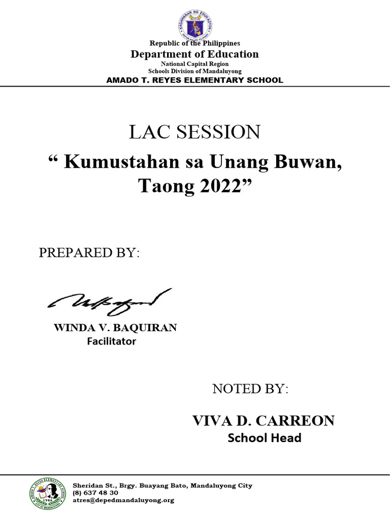 Amado T. Reyes LAC Session 2023 | PDF | Travel | Wellness