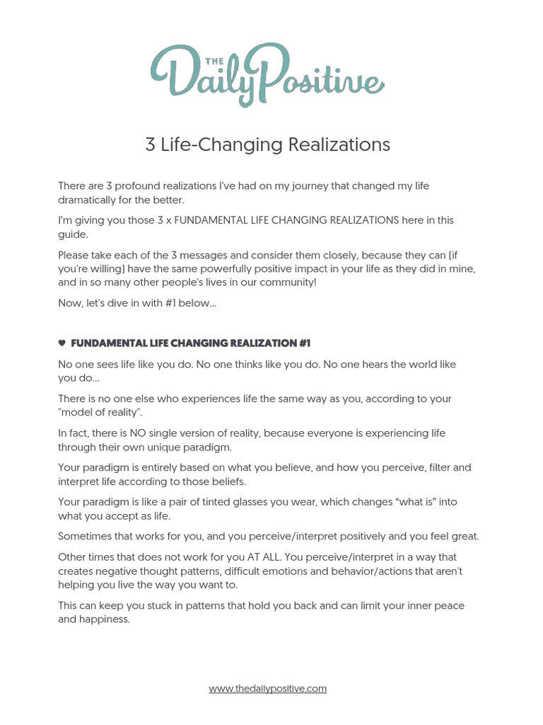 TheDailyPositive 3 Life Changing Realizations | PDF | Soul | Thought