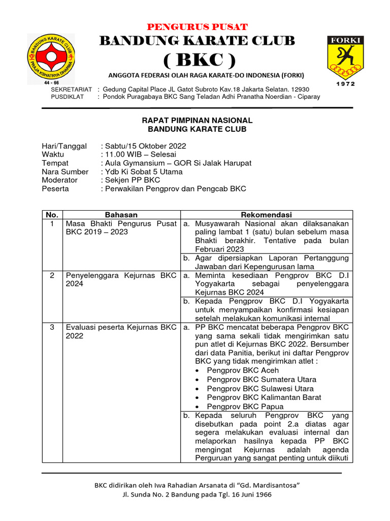 Rapat Nasional BKC 2022: Keputusan Penting | PDF