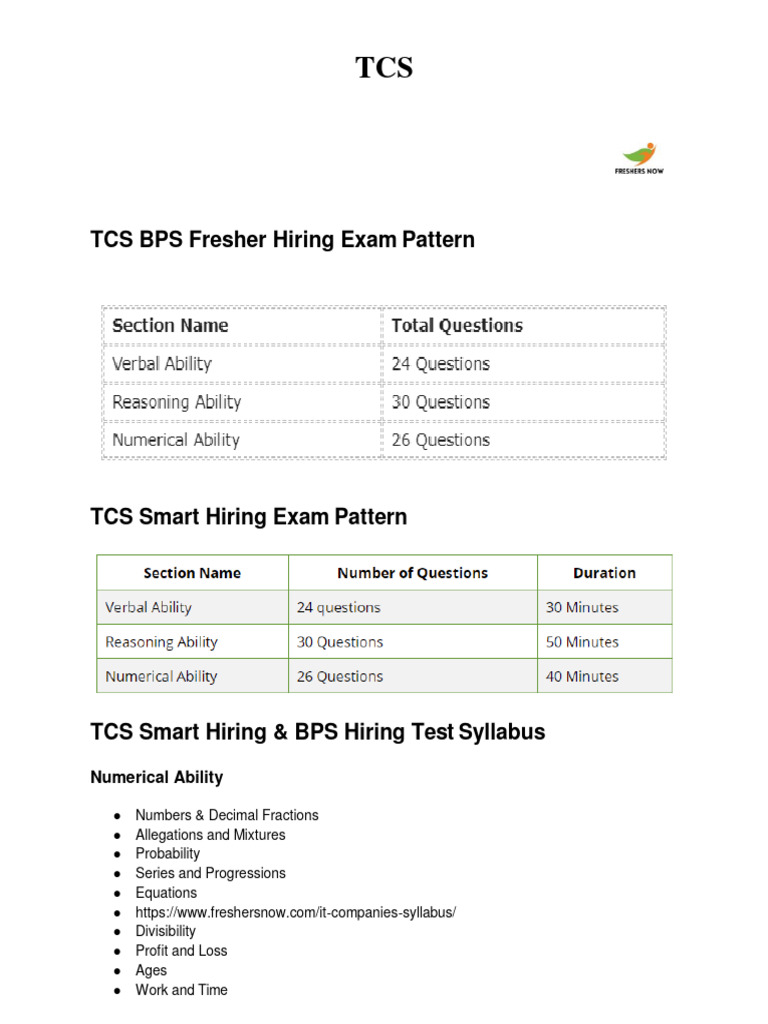 TCS Smart Hiring Pattern Topics | PDF TCS Smart Hiring Pattern Topics | PDF